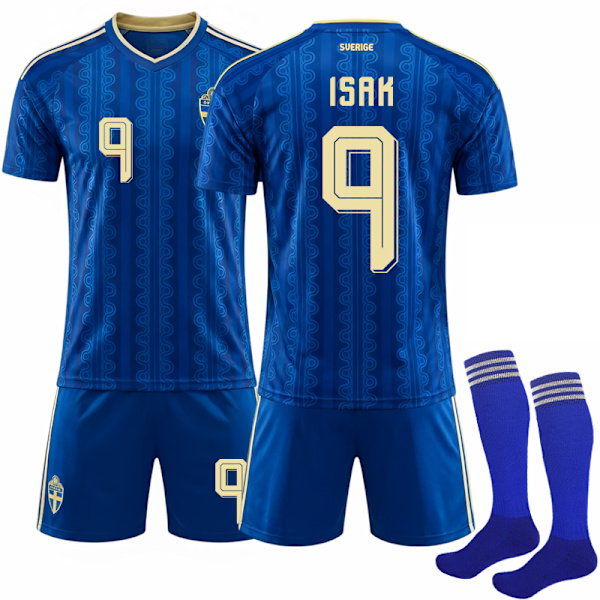 2026 VM Sverige Fotbollslandslag Bortaställ Barn Tröja+Shorts NR.9 Isak ...