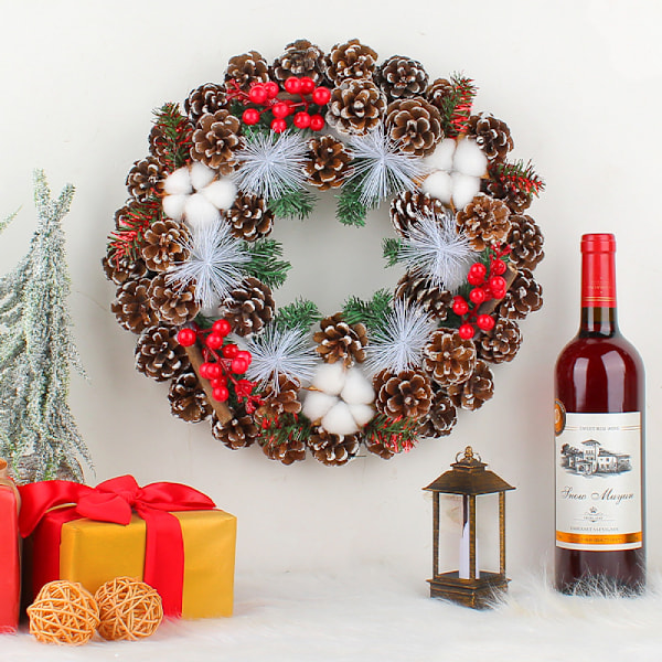 Julkrans konstgjord krans med kottar & bär - julkrans för ytterdörr för inomhus utomhus ...