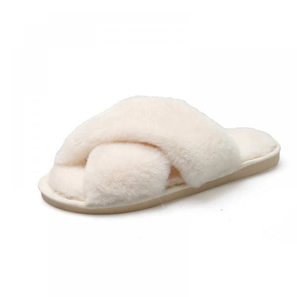 Mjuka tofflor för kvinnor med korsband, mjuka plyschtofflor för inomhus ...