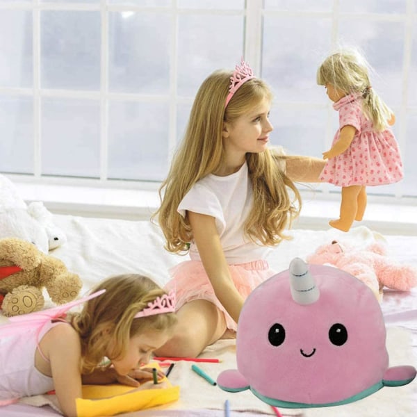 Reversibel Enhörning Val Plushie Gosedjur Humör Plysch Dubbelsidig ...
