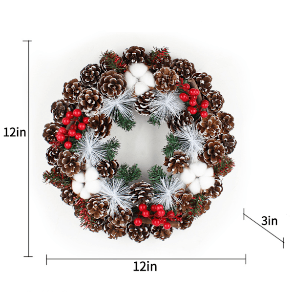 Julkrans konstgjord krans med kottar & bär - julkrans för ytterdörr för inomhus utomhus ...