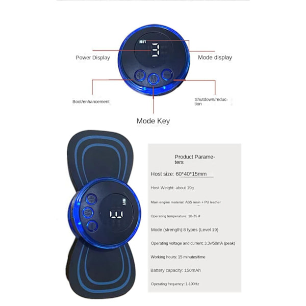 Intelligent EMS Mini Massage Stick Blå [uppsättning med fjärrkontroll ...