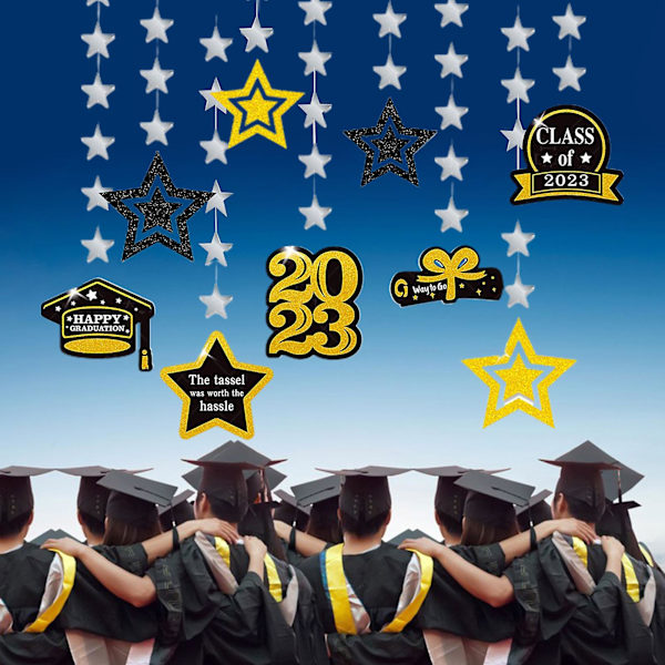 Sinknap 9st/ set Grad Garland Glitter Hatt Diplom Stjärnmedalj Bakgrund ...