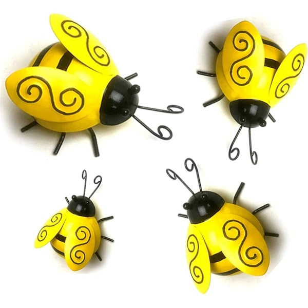Set med 4 Metall Humla Trädgårdsväggsdekoration Bi Form 3D Skulptur ...