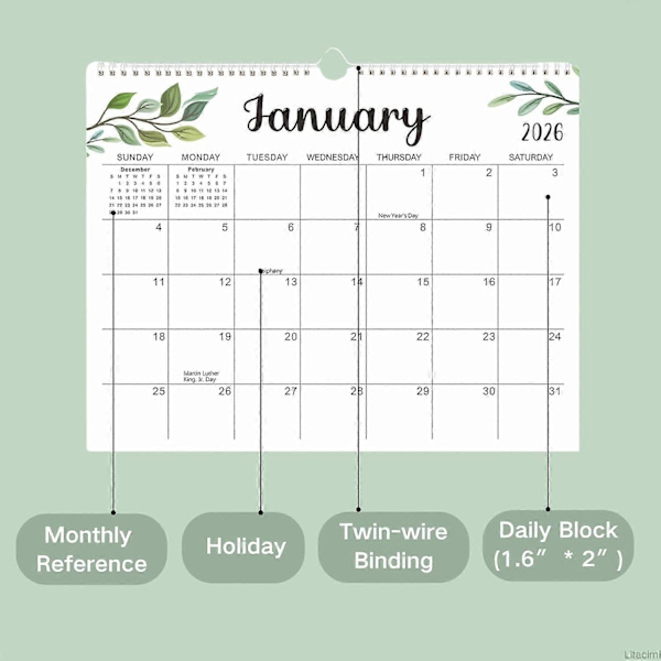 Kalender 2026-12 Månedlig Veggkalender 2026 fra Januar 2026 til ...