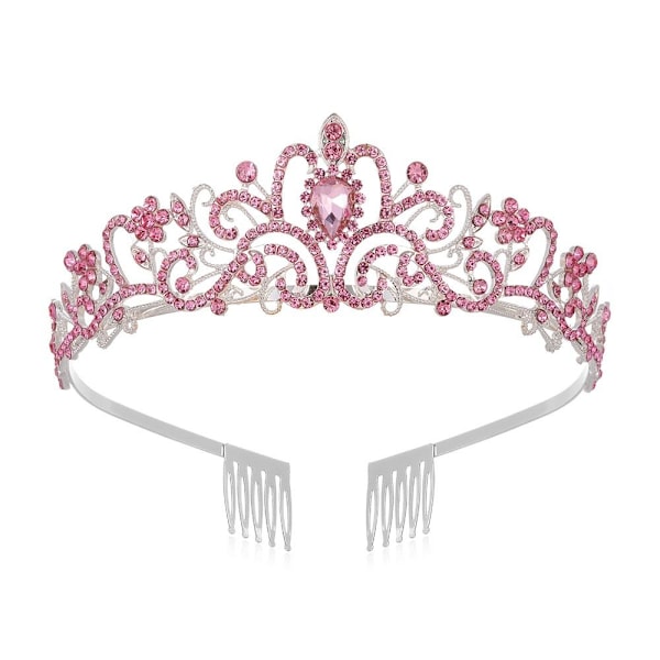 Krystal Rhinestone Krone Coiffure Krone Tiara PINK Pink | Fyndiq