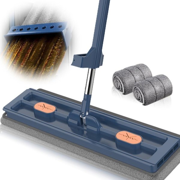 Stor flad moppe 360° mikrofiber roterende mopper BLÅ Blue | Fyndiq