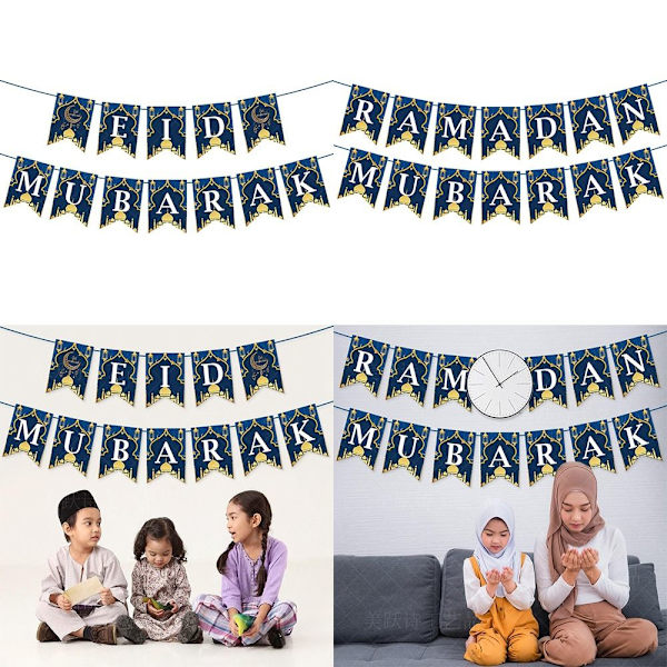 Hængende Flag Bunting Banner EID MUBARAK RAMADAN | Fyndiq
