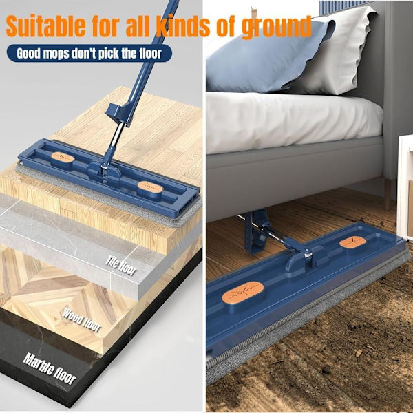 Stor flad moppe 360° mikrofiber roterende mopper BLÅ Blue | Fyndiq