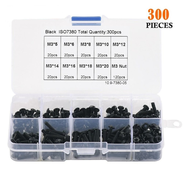300 kpl metrisiä ruuveja, M3 ruuvi kuusiokolonapin kanta | Fyndiq