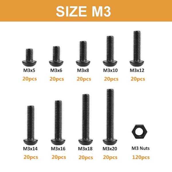 300 kpl metrisiä ruuveja, M3 ruuvi kuusiokolonapin kanta | Fyndiq
