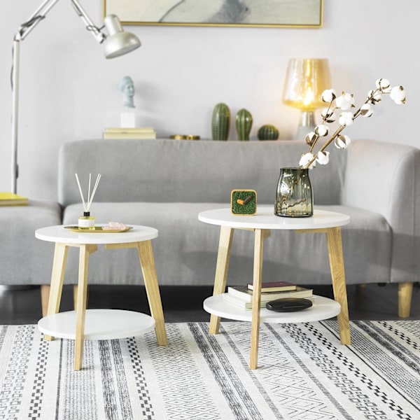 SoBuy Runda satsbord set om 2, Sidobord,Cafébord, FBT75-W White 50 x 50 ...