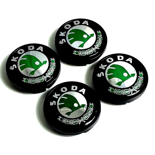 Svart/grön/krom Skoda Bil Hjul Center Caps Cover 65mm 4 Styck Till ...