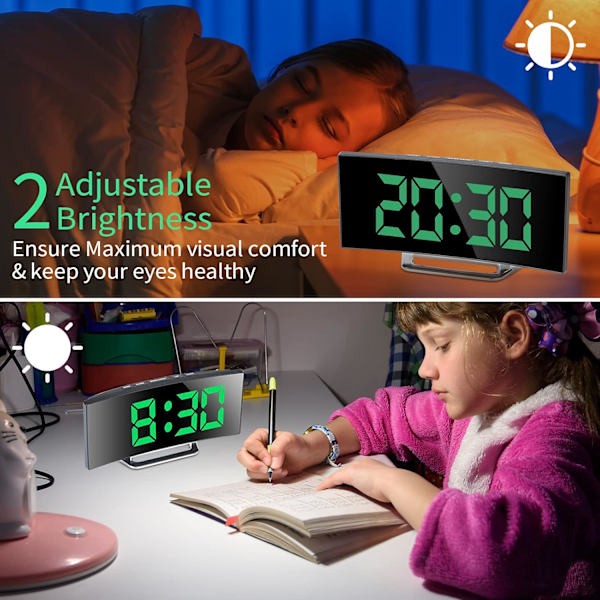 Digital väckarklocka med 7\" LED-spegeldisplay - Dubbel ljusstyrka, USB ...