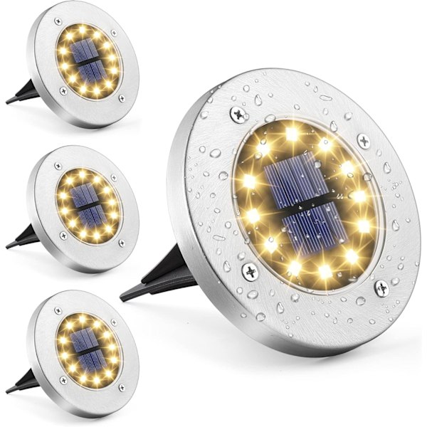 Solcellslampa för marken 12 LED 4-pack Utomhus Varmvit ...