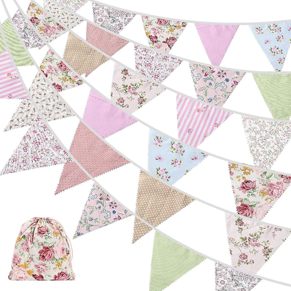 40ft tyg vimplar, 42 st utomhus vimpel banner, blommig vintage bomull ...