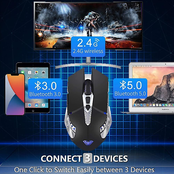 Bluetooth-hiiri, ladattava langaton pelihiiri, useita laitteita (bt 5.0 ...