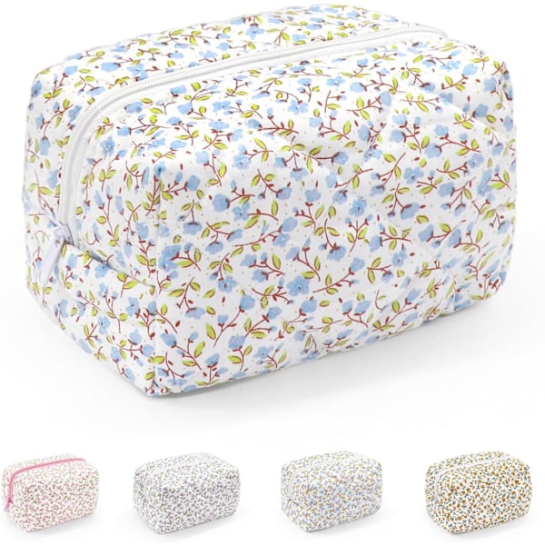 Lille makeup taske, bærbar toilettaske i bomuld, quiltet blomster ...