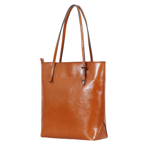 Vaxat koskinn pendlar damväska stor väska dam axelväska (brun) | Fyndiq