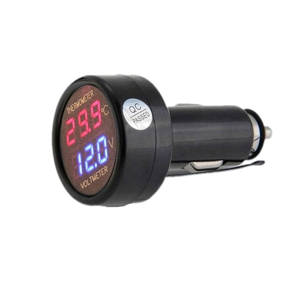 2 i 1 voltmeter + termometer Bil Bil Lastbil Buss Motorcykel Batteri ...