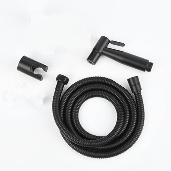 Musta ruostumattomasta teräksestä valmistettu käsisuihku, kylpyhuoneen ...