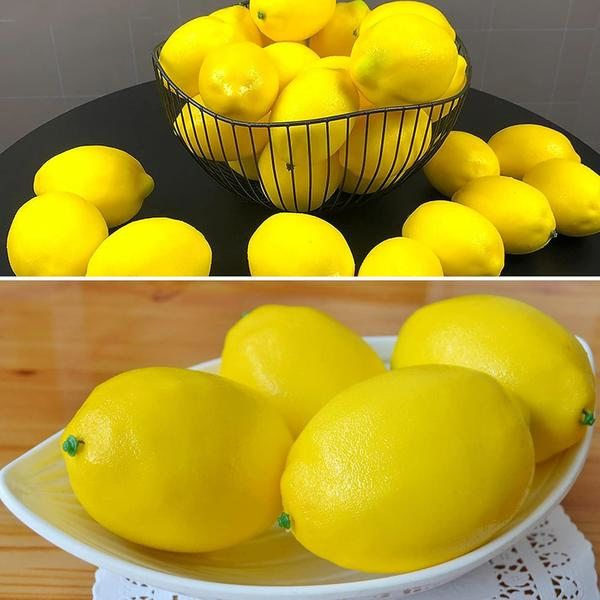 12 Artificial Lemons Realistic Decorative Home Kitchen Fake Fruits ...