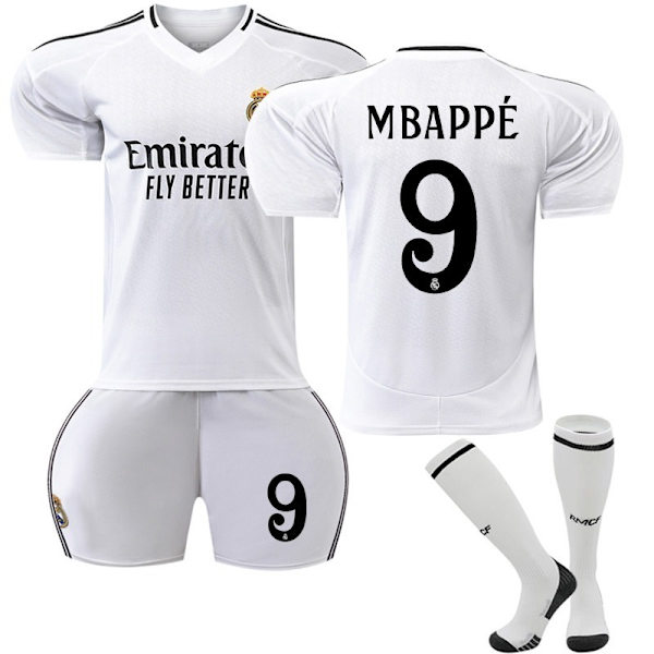 2024-2025 Real Madrid Hjemme Børne Fodboldtrøje Kit Nr. 9 Mbappé No. 9 ...