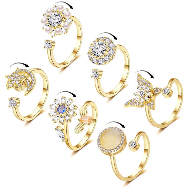 Justerbar Antistressring I Koppar, 6-Pack, Roterbar Fidget Ångest ...