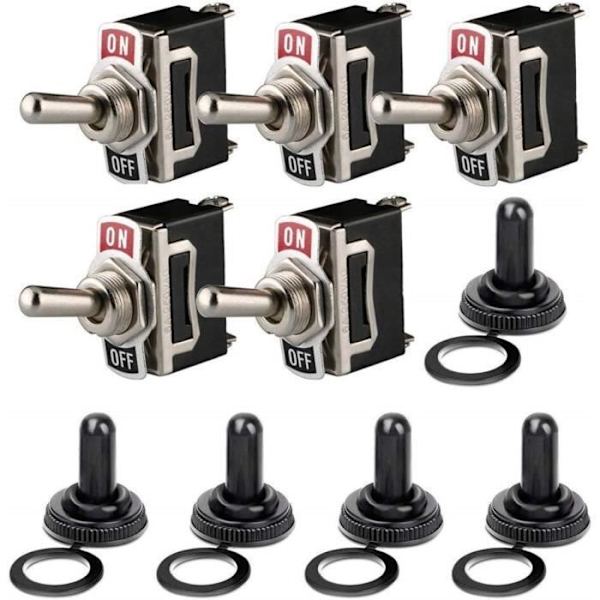 SPST Metal Toggle Switch med Vandtæt Hætte, 5 Stykker, AC125V 10A ...