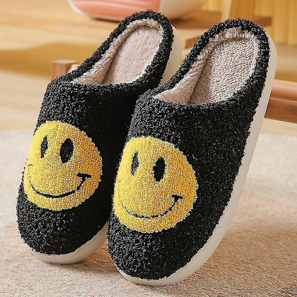 Tofflor Smiley Face Tofflor Dam Smile Tofflor Svart Svart Svart Black ...
