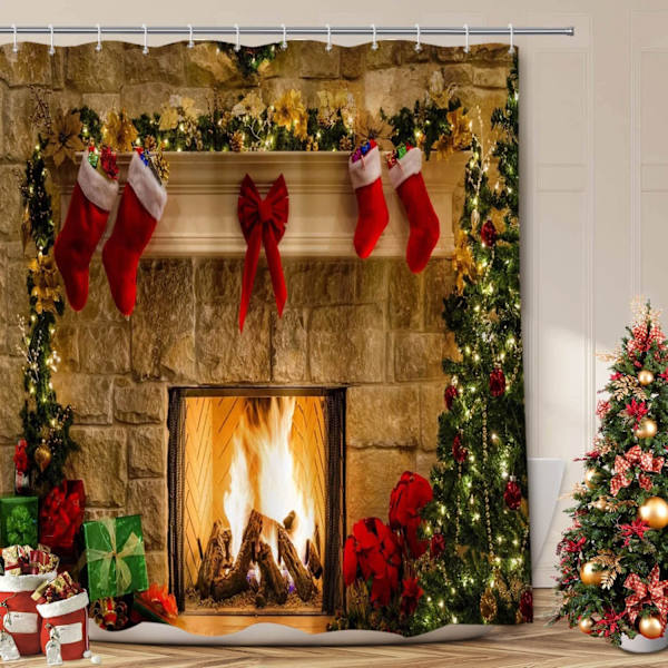 Stoff julegardin for dusj, røde julegardiner for bad, vinterferie ...