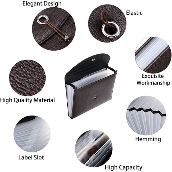 PU-läder A4 expanderande mappfilorganisatör 13 fack dokumentportfölj ...