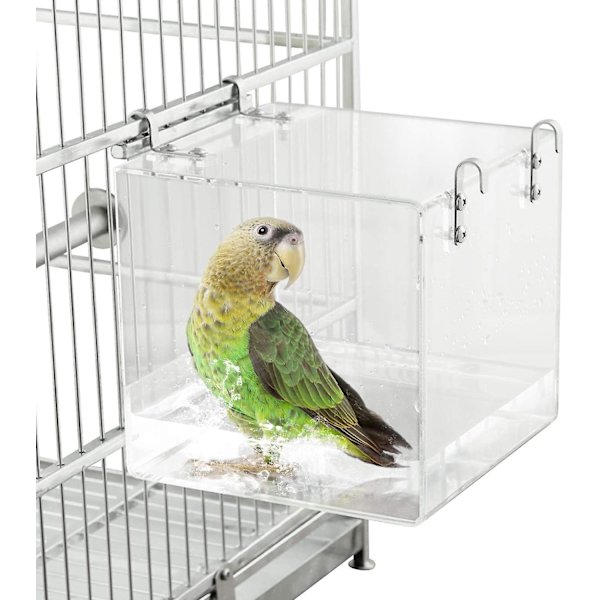 Fågelbad för bur Inget läckage Uppgraderad Akryl Klart Fågelbadkar Papegoja Parakiter Dusch för ...