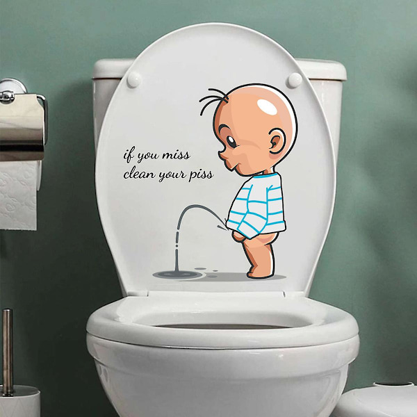Hauskoja varoittavia wc-tarroja Sarjakuva lasten virtsaava wc:n kansi ...