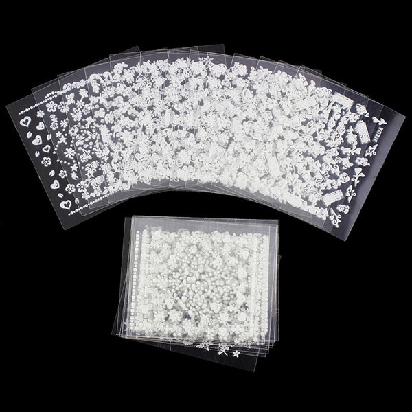 10 ark hvide negle dekorationer blomster klistermærker White | Fyndiq