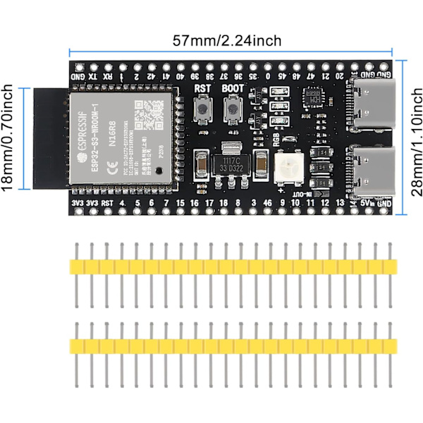 2025 Uusin malli 2 kpl ESP32-S3-DevKitC-1-N8R2 ESP32-S3 kehityskortti Wi-Fi + BLE MCU -moduuli ...