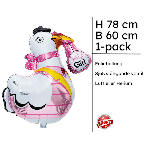 Stork Baby Shower Pink folieballon - sød dekoration til nyfødt pige ...