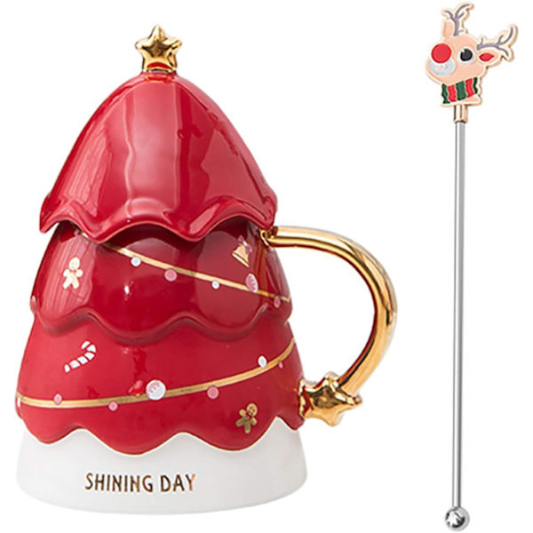 Keramisk kaffemugg med lock, julgran tekopp med stål S | Fyndiq