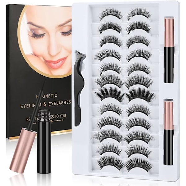 Magnetiska ögonfransar med eyeliner-kit, 10 par naturligt utseende ...