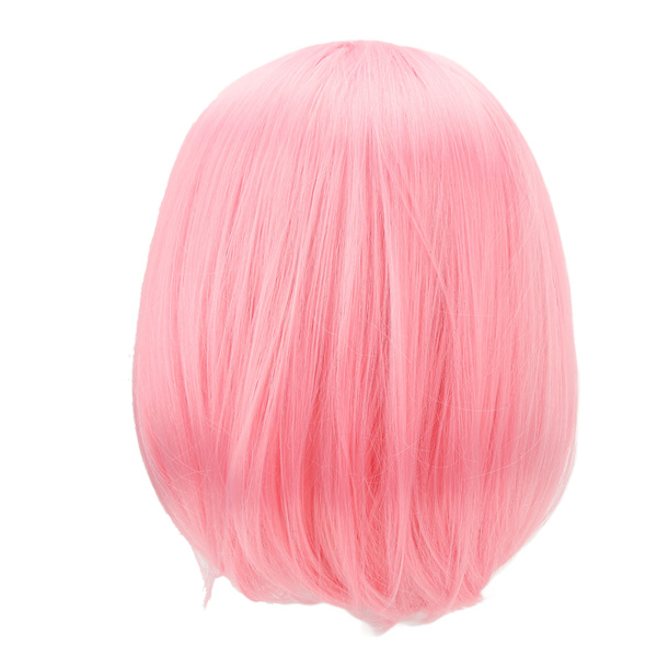 Kort rosa peruk pannband fluffig bob naturlig kort rak bob peruk med ...
