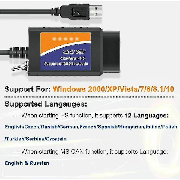 For Ford Forscan ELM327 USB Modifisert OBD2 Scanner V1.5 MS-CAN HS-CAN Kodeleser Scanner default ...