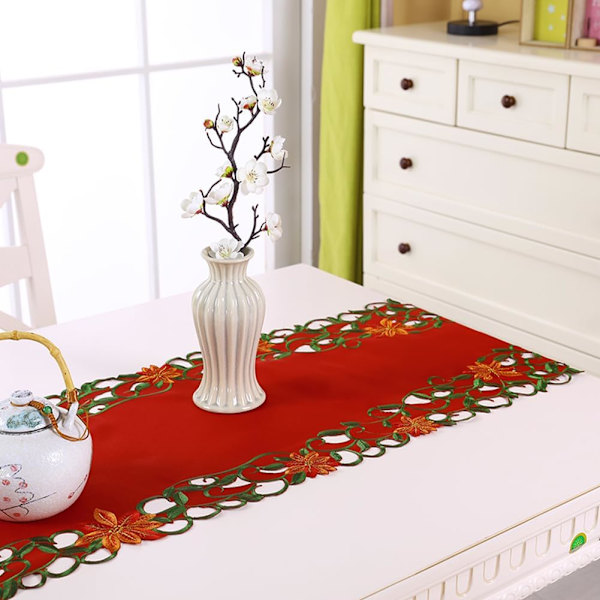 Kirjailtu joulupöytätabletti punainen, joulupukki kestävä kukka lehti ...