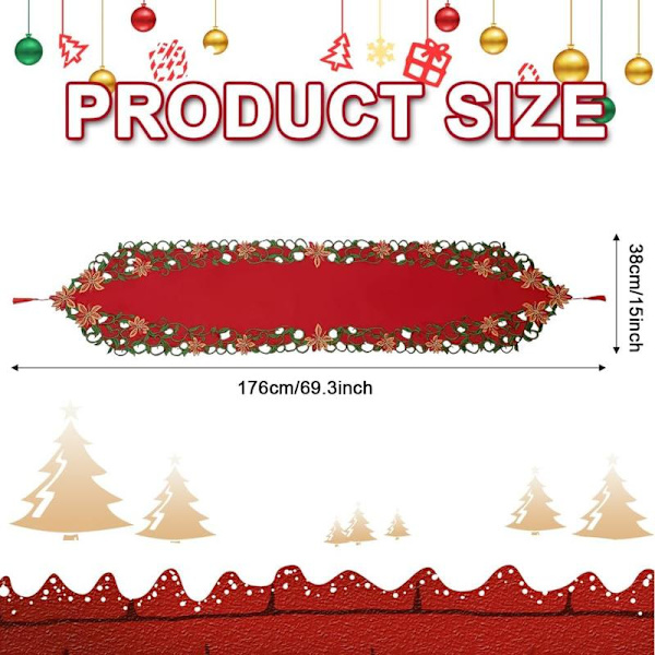 Kirjailtu joulupöytätabletti punainen, joulupukki kestävä kukka lehti ...