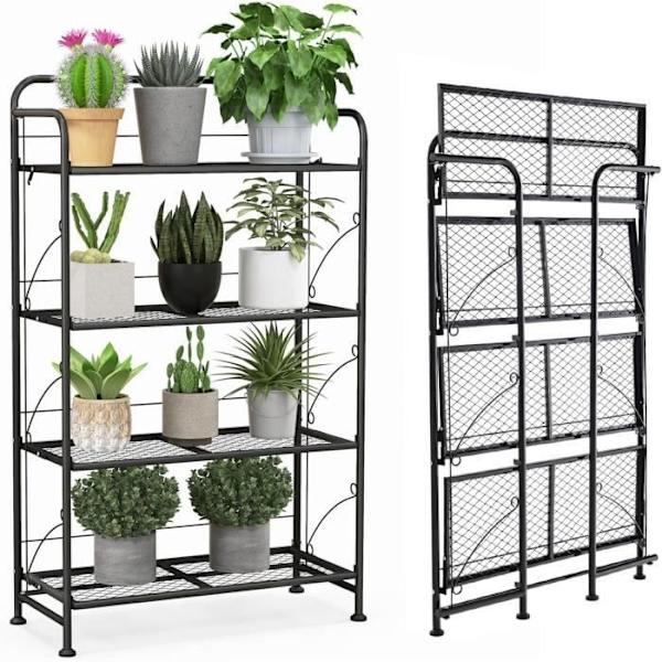 COSTWAY Hopfällbart växtställ med 4 justerbara hyllor Metall 60 x 25 x ...
