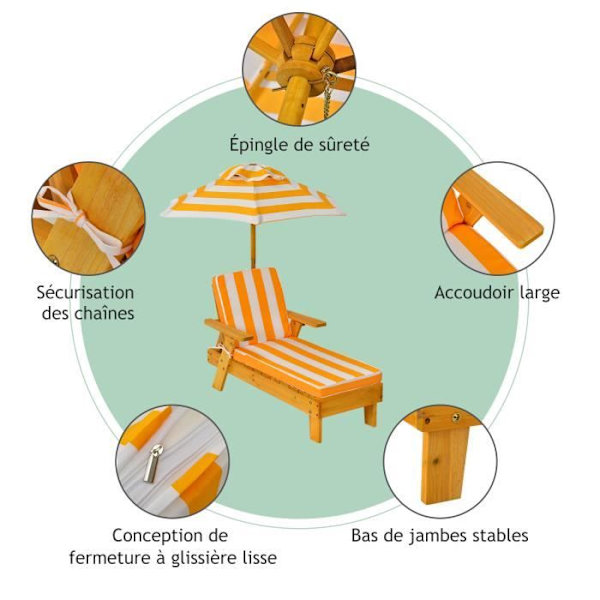 COSTWAY Solstol i trä med avtagbar parasoll Tvättbar kudde 92 x 49 x ...