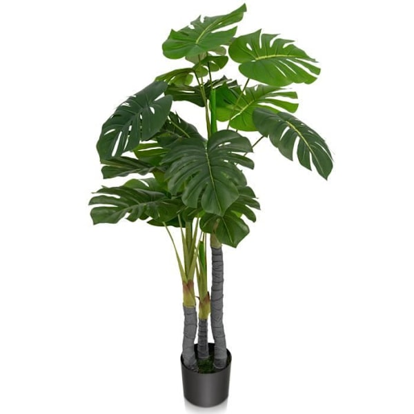 COSTWAY konstgjord växt 120 cm med kruka och 20 löv, falskt Monstera ...