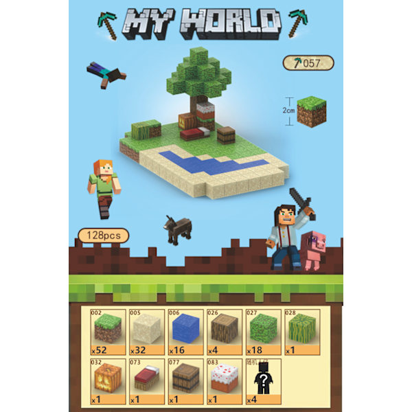 Minecraft byggklossar, inklusive 128 st sexsidiga magnetiska leksaker ...