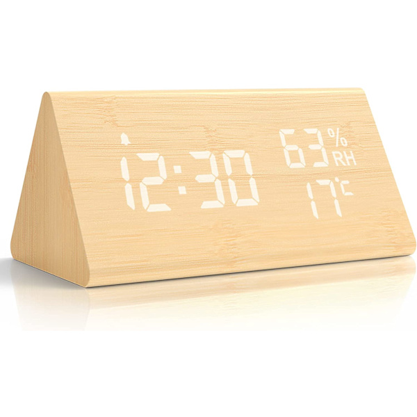 Træ Digital Vækkeur, Digital Ur med Snooze/Dato/T | Fyndiq