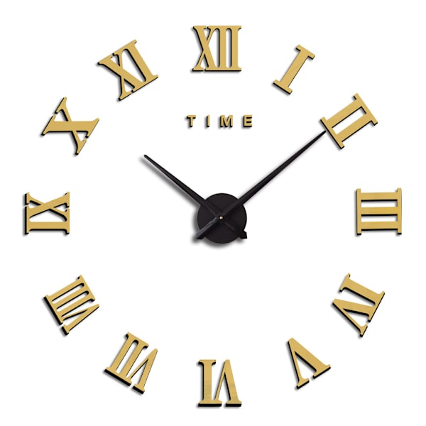 Kultainen DIY Suuri Seinäkello Roomalaiset Numerot Iso Kello 3D Tarrat ...