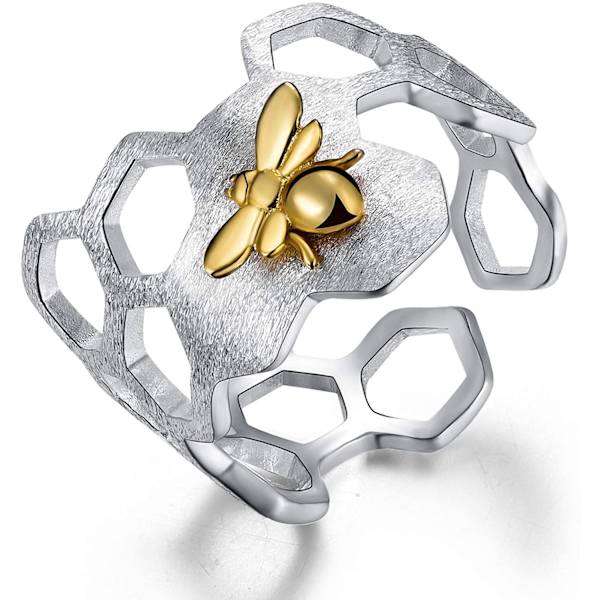 Alla hjärtans dag presenter till henne S925 Sterling Silver Honeycomb Bee Ring | Fyndiq
